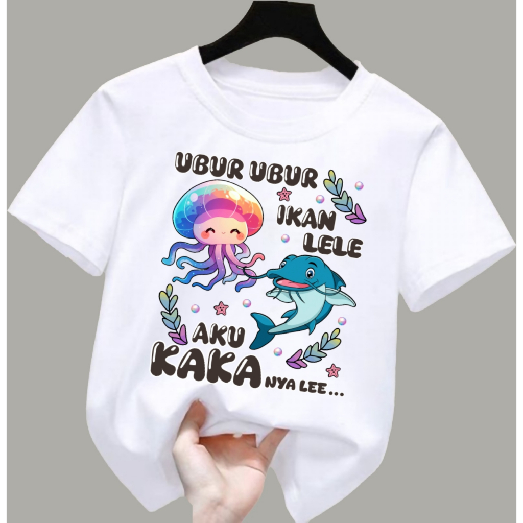 Jual baju atasan kaos anak perempuan/lakilaki gambar ubur ubur ikan lele aku kaka nya lee lengan ...