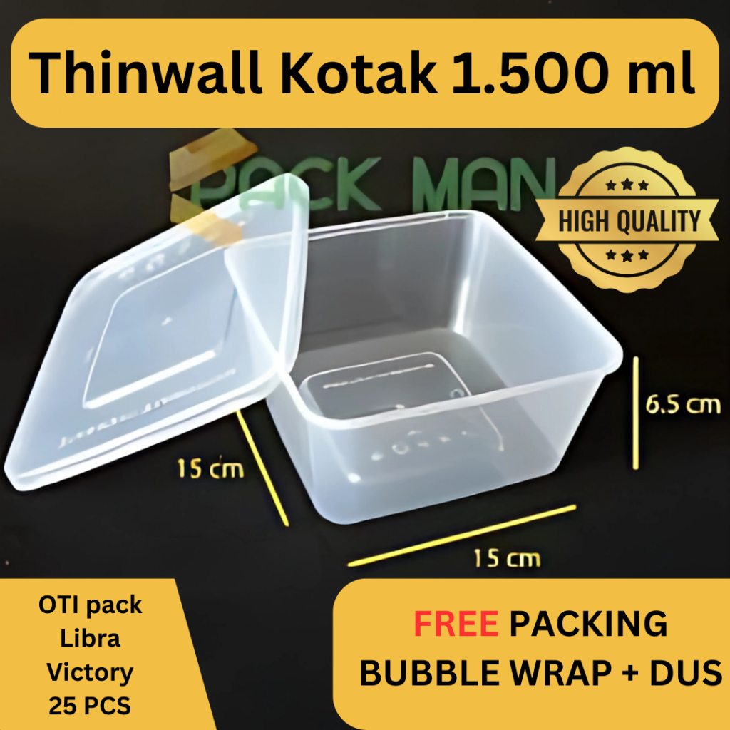 Jual Thinwall square / Kotak Makan Plastik 1500 ml OTI Pack / Libra ...