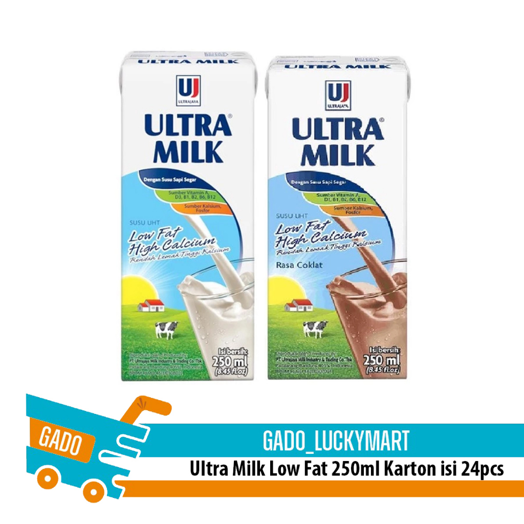 Jual Ultra Milk Low Fat UHT 250ml 1 dus/susu UHT plain coklat low fat ...