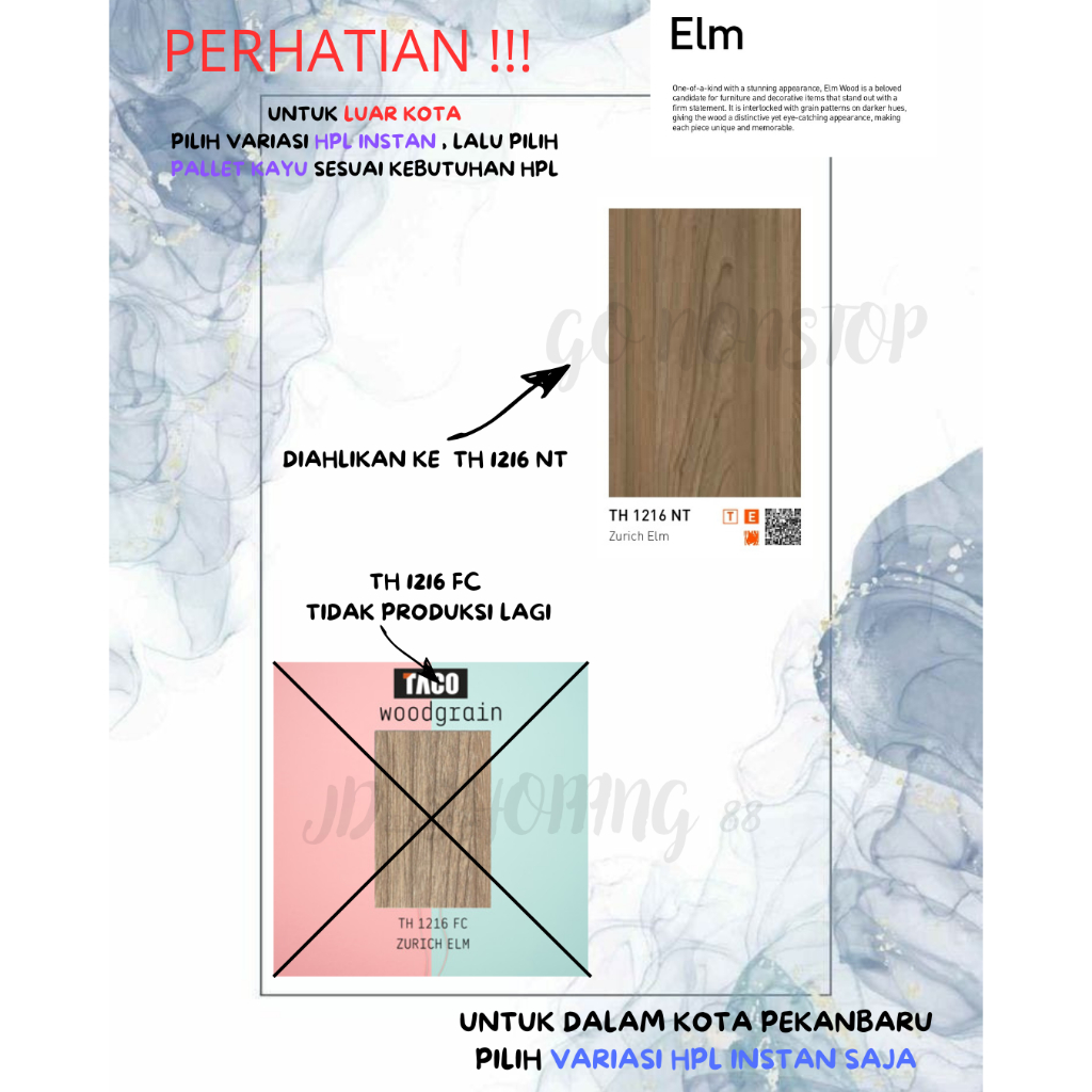 Jual (LUAR KOTA WAJIB PALLET KAYU) HPL TACO WOODGRAIN TH 1216 NT ...