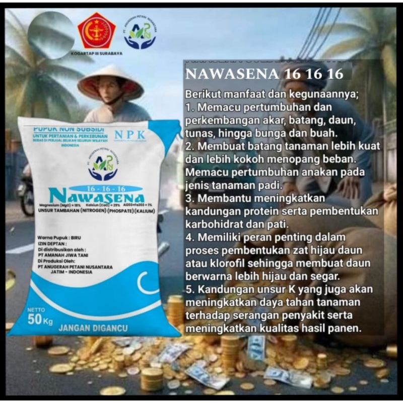 Jual Pupuk Non Subsidi Nawasena Npk 16 16 16 Kemasan Pabrik 50 Kg ...