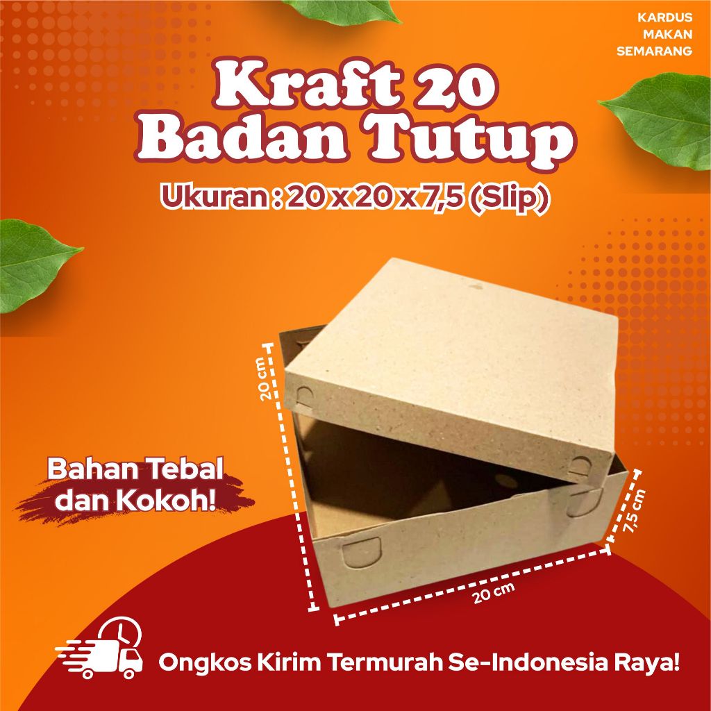 Jual Dus Kraft 20x20x7,5 Badan Tutup Pisah Non Laminasi Box / Nasi ...