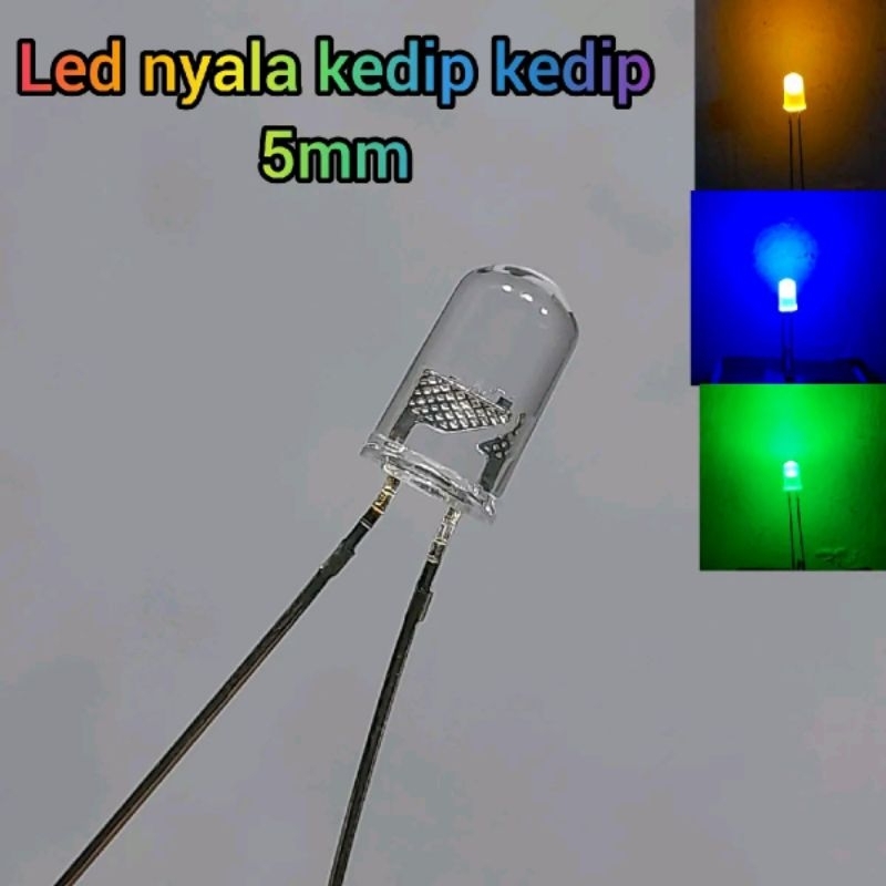 Jual 10 biji led bening nyala kedip kedip flip flop 5mm kuning hijau ...