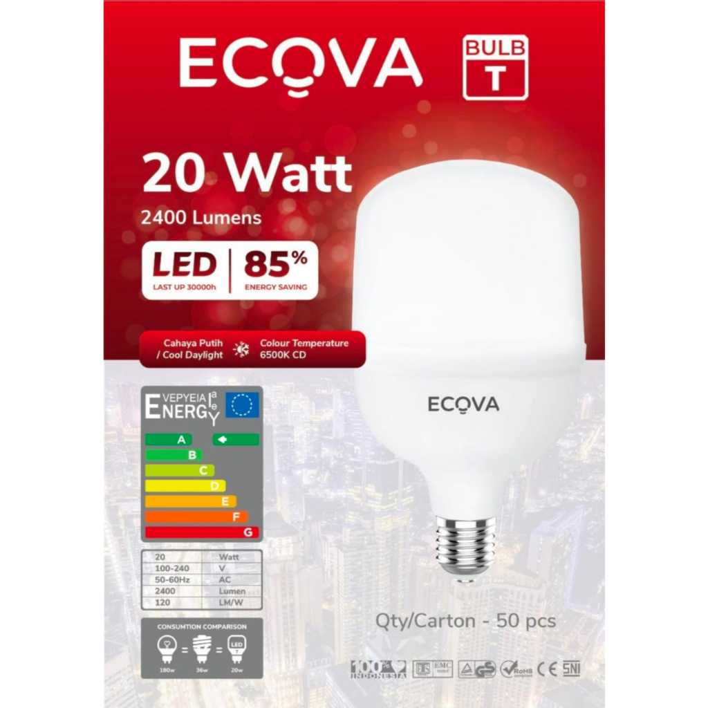 Jual Ecova Lampu T Bulb LED Model Kapsul 20W 20 W 20 Watt 20Watt - Putih Cooldaylight 6500K ...