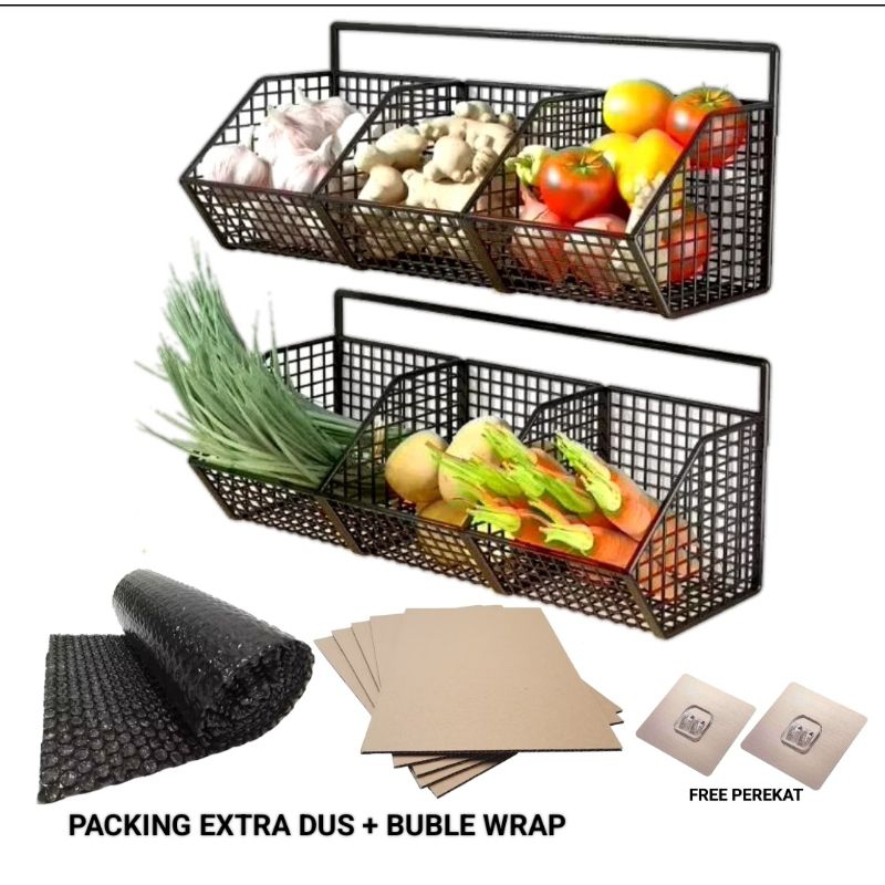 Jual Rak keranjang kotak jaring tempel di dinding untuk bumbu dapur dan ...
