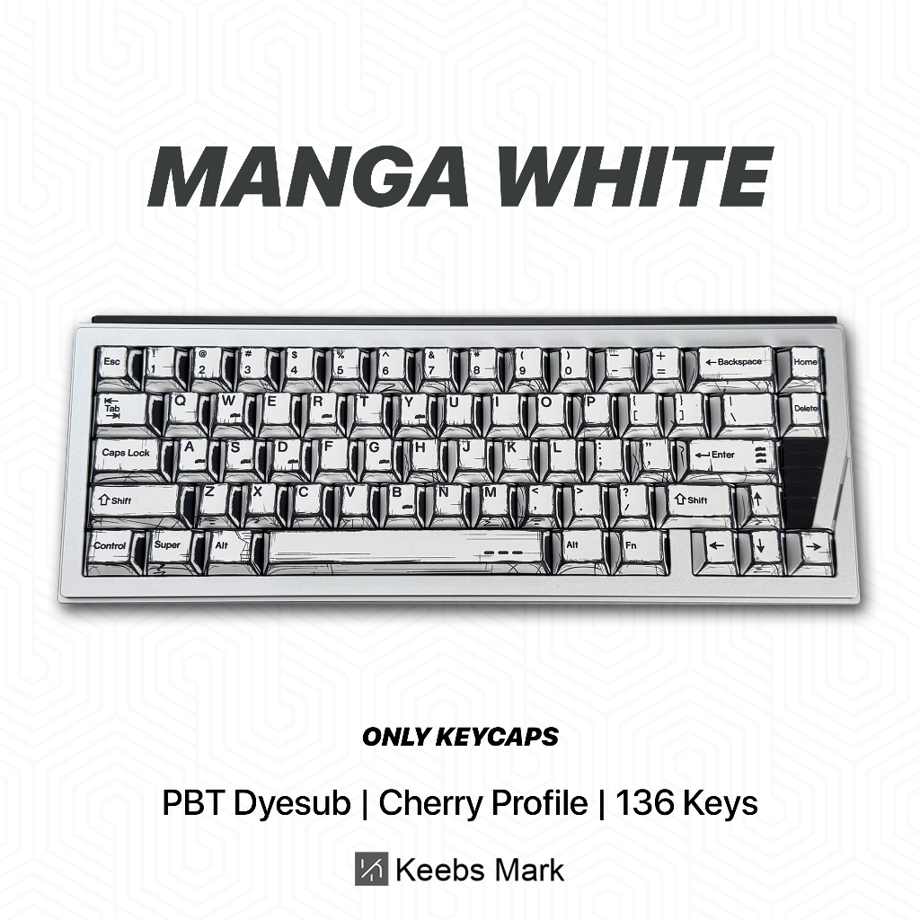 Jual Manga White Sketch Keycaps PBT Dyesub 136 Keys Cherry Profile ...