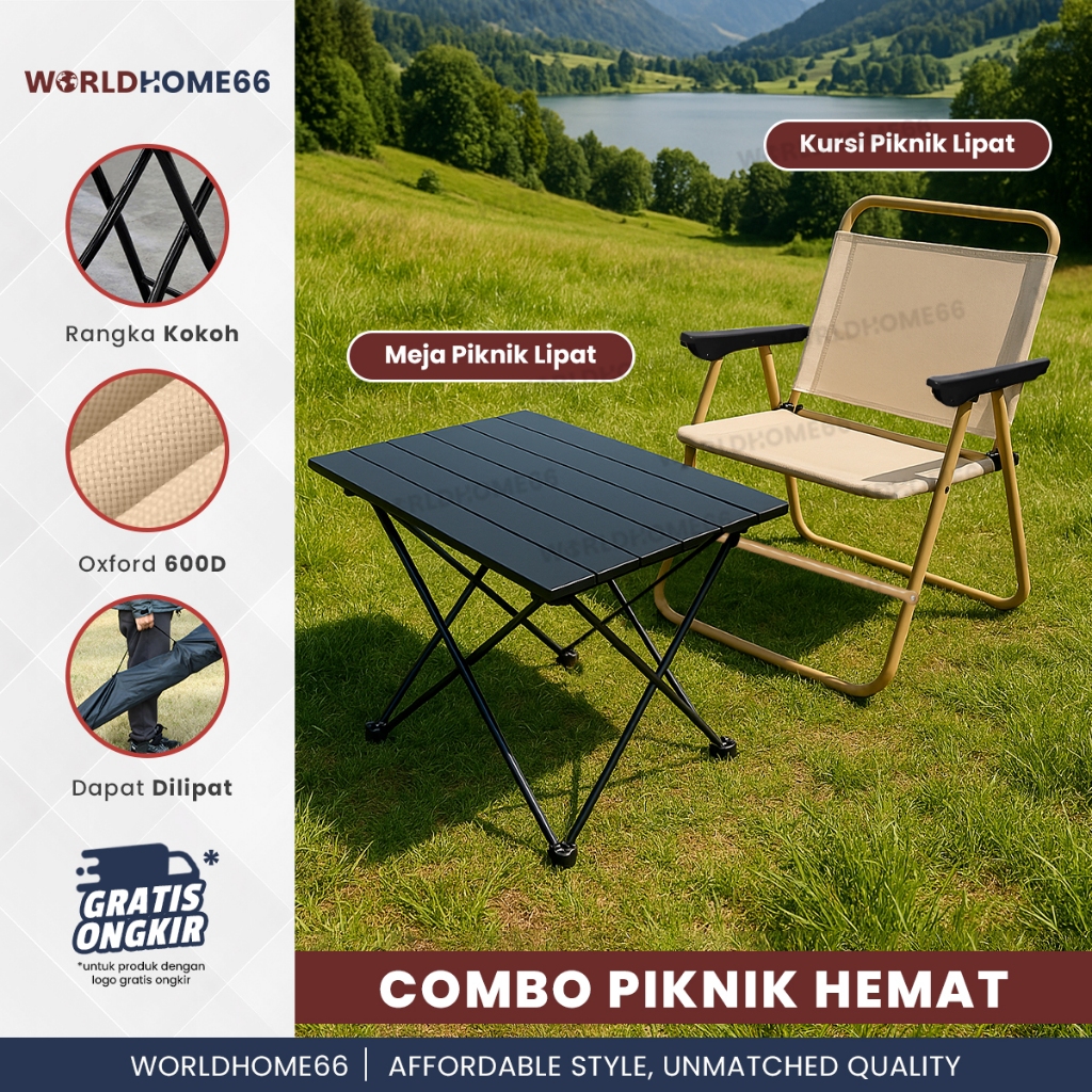 Jual Worldhome Meja Lipat Camping Set Meja Kursi Lipat Portable Tempat ...