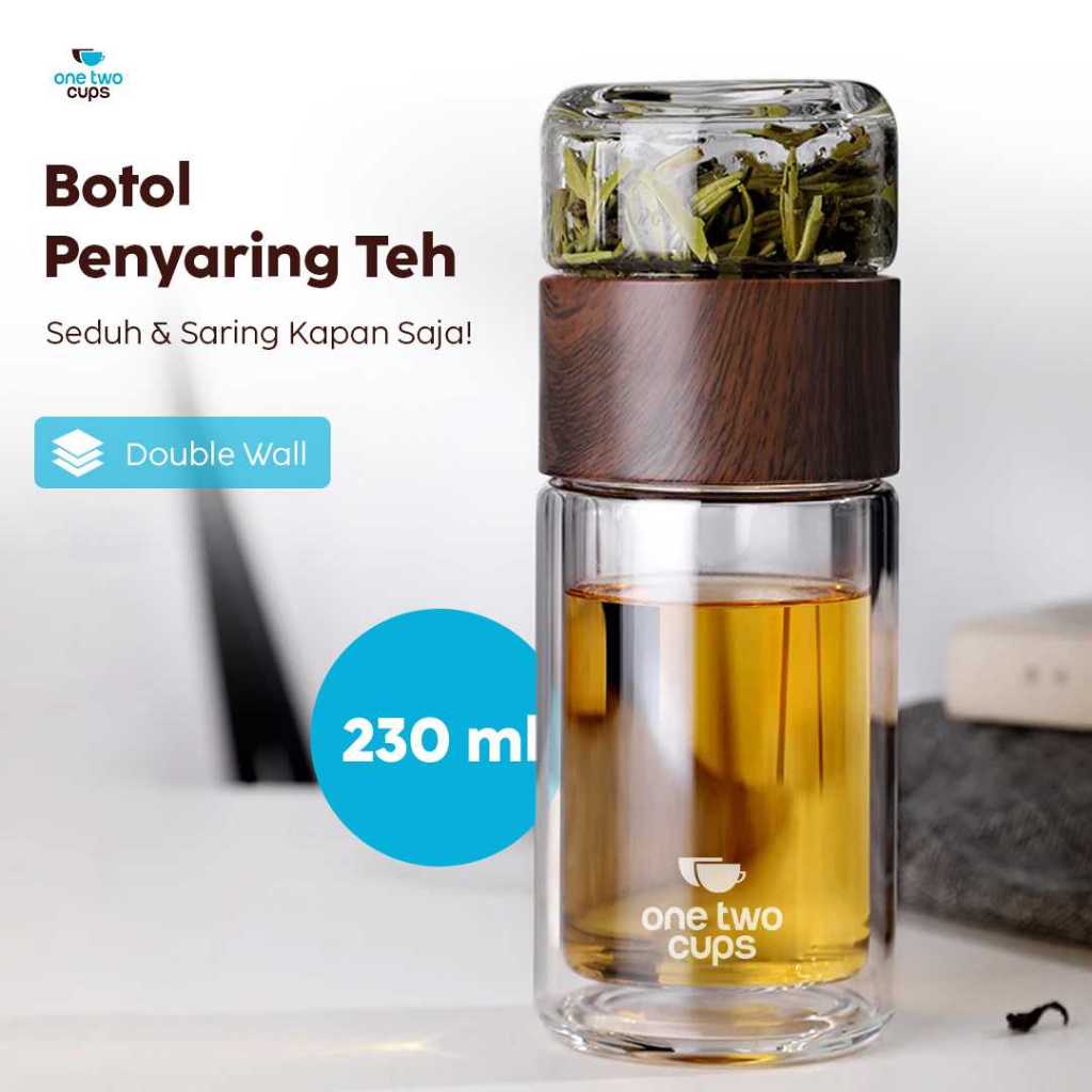 Jual One Two Cups Botol Minum Kaca Penyaring Teh Double Wall 230ml - X9001 | Shopee Indonesia