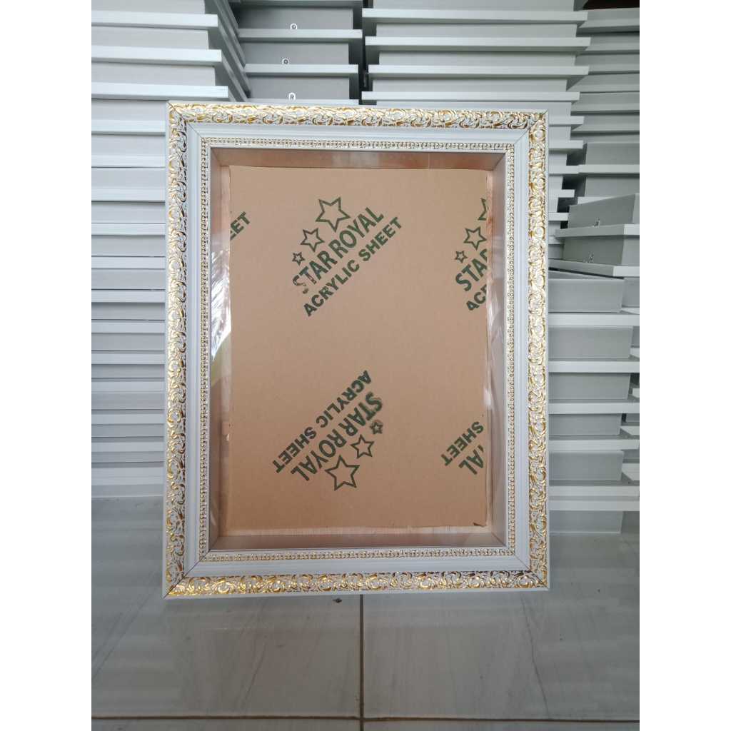 Jual Pigura/Frame Mahar 3D Motif Ukir Emas/ Ukir Putih ukuran 12R(30x40 ...