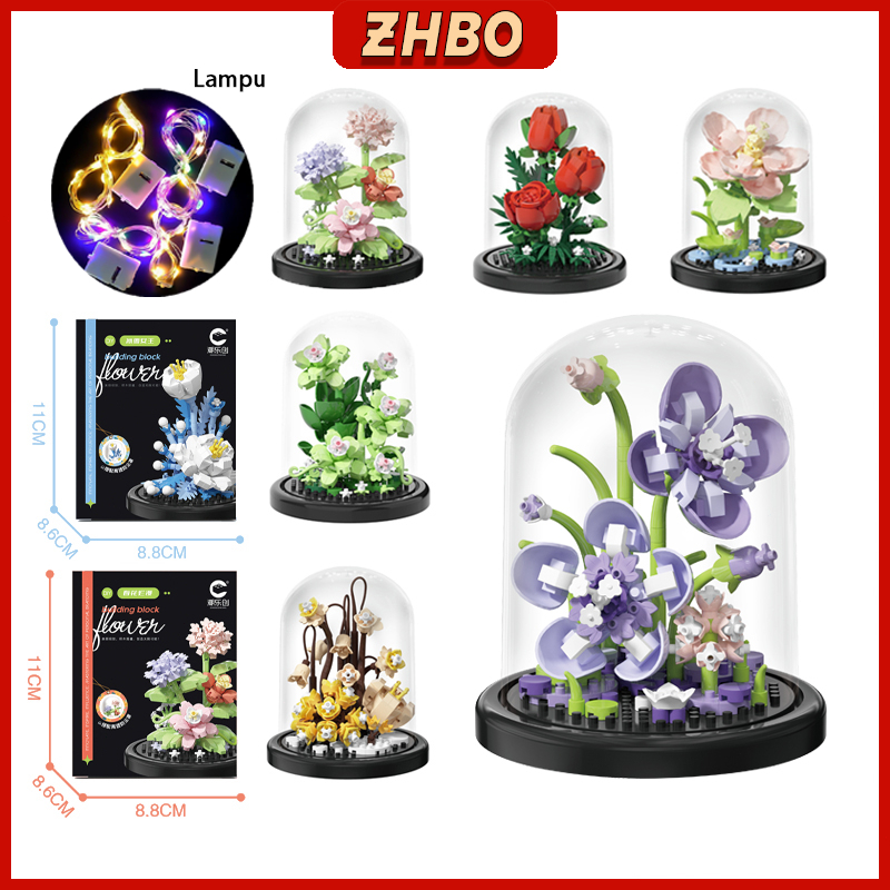 Jual ZHBO Bunga Lampu Mainan Brick DIY Buket Bunga Kotak Tampilan Untuk ...