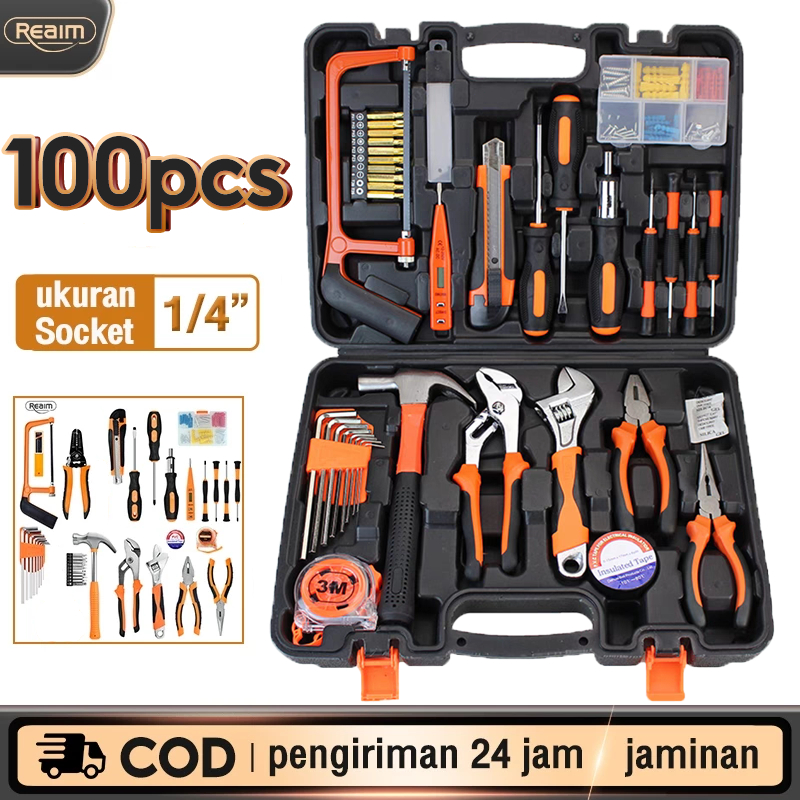 Jual REAIM Hand Toolset 100PCS Tool Kit Alat Rumah Tangga Tool Kit Set Toolkit Toolbox | Shopee ...