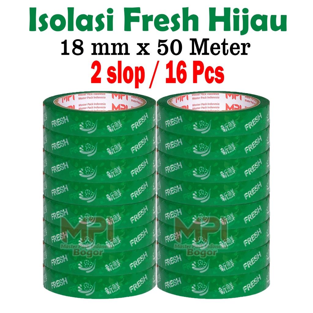 Jual 2 Slop / 16 Pcs - Isolasi Fresh Hijau 18 mm x 50 Meter - Lakban ...