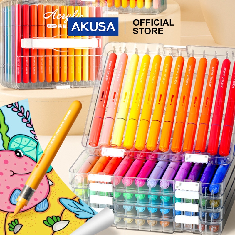 Jual AKUSA Marker Acrylic Brush Pen 12/24/36/48/60/72 Warna Spidol ...
