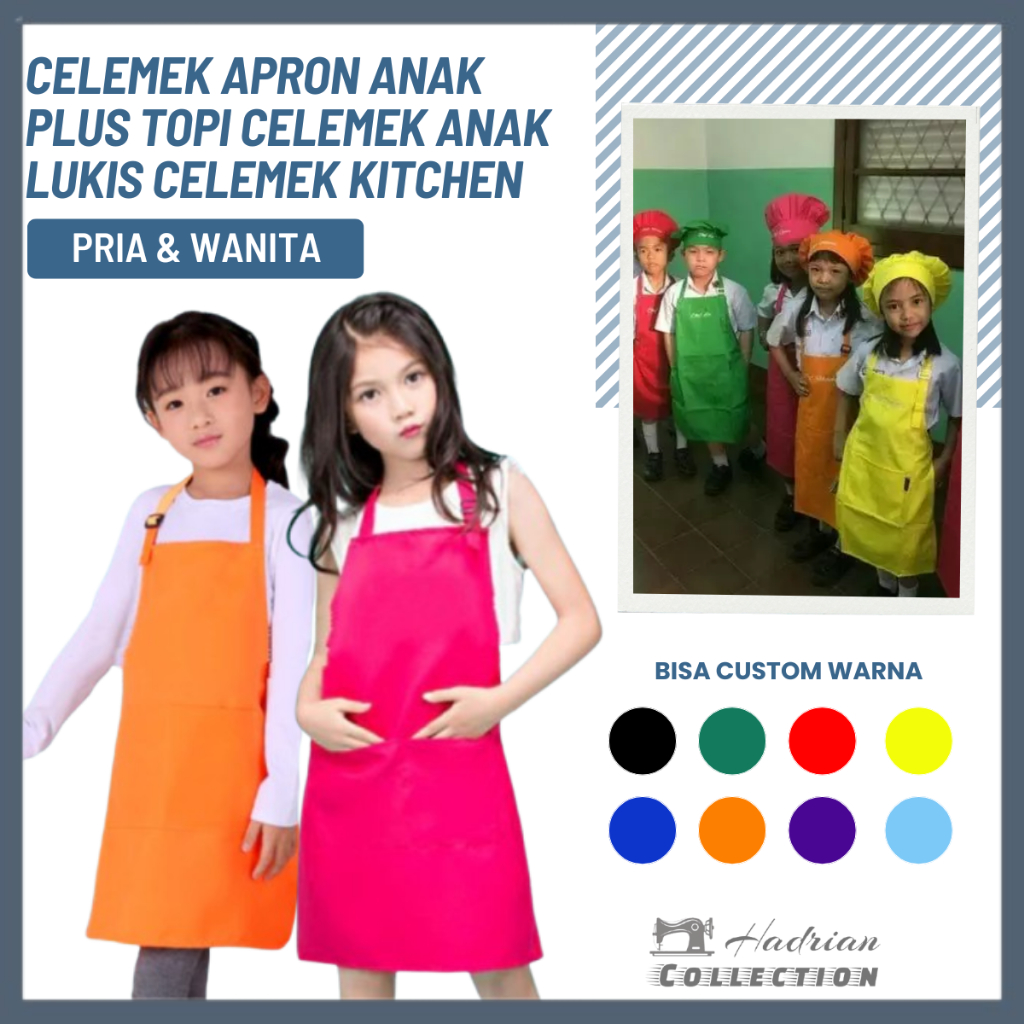 Jual Celemek Apron Anak plus Topi Celemek Anak Lukis Celemek Kitchen ...
