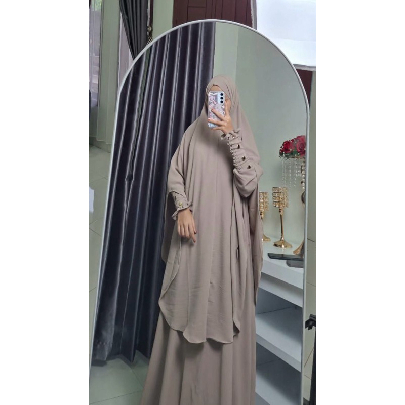 Jual Butik Gamis Syar'i muslim tangan kancing smoke mewah umroh besic ...