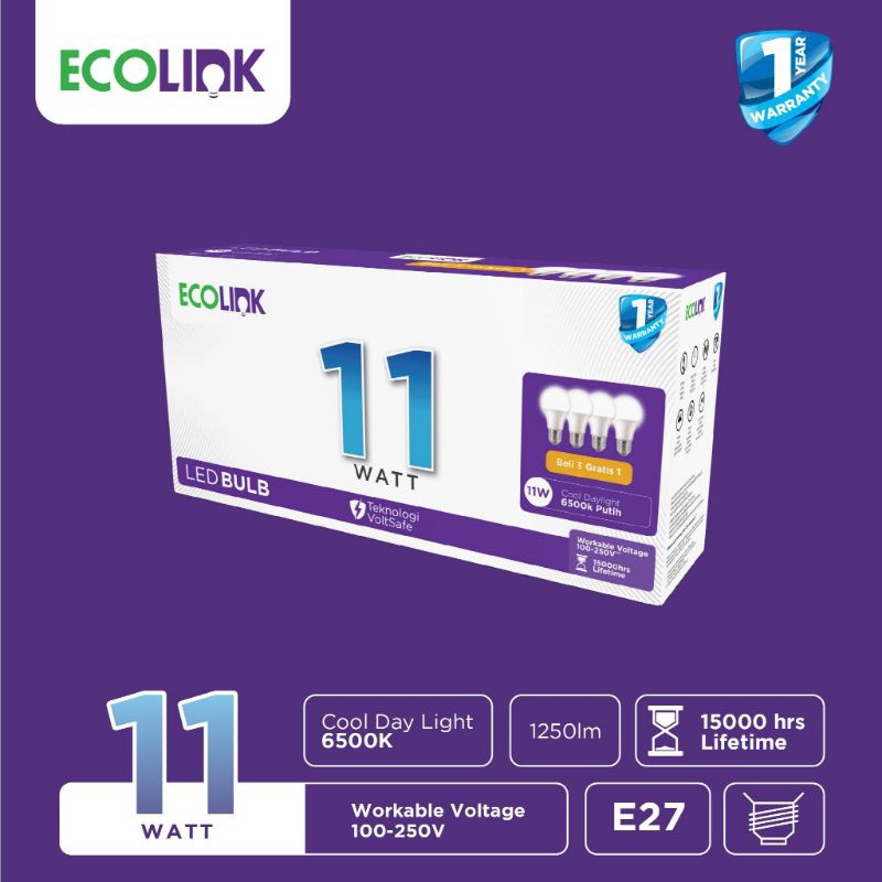 Jual ( PAKET ISI 4PCS ) ECOLINK By Philips Lampu Bohlam Multipack LED ...