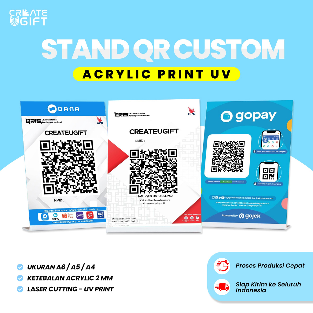 Jual Akrilik Standing Cetak UV QRIS Stand Portrait Tipe L Tekuk A4, A5 & A6 2MM | QR Code ...