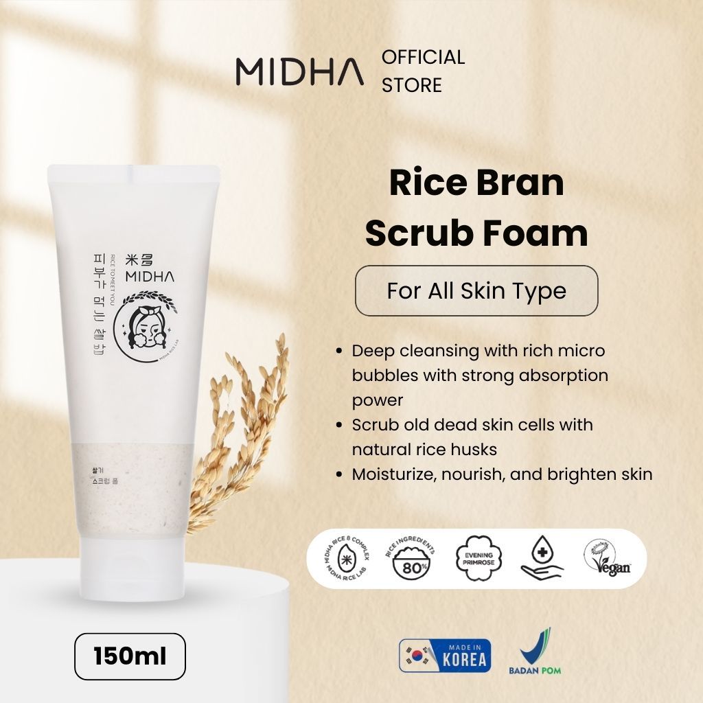 Jual MIDHA - Rice Bran Scrub Foam 150ml | Shopee Indonesia