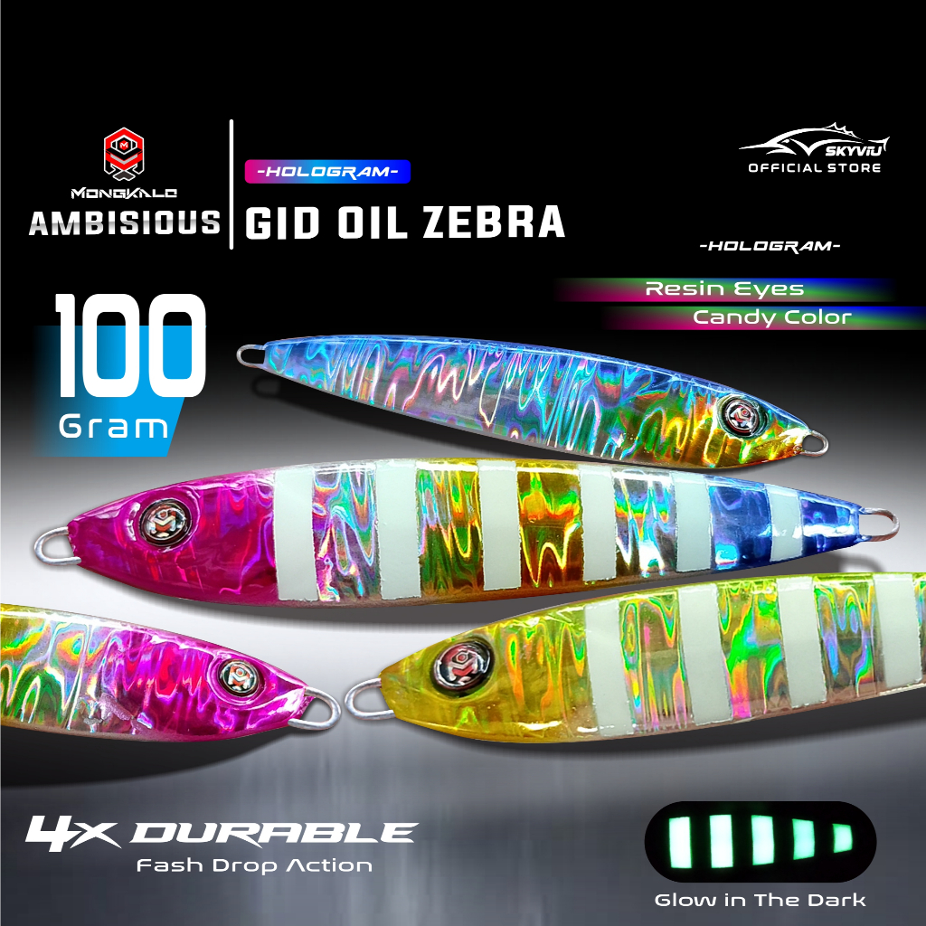 Jual 100gram MONGKALO AMBISIOUS GID Zebra - Umpan Metal Jig 100 Gram Glow In The Dark Oil Minyak ...
