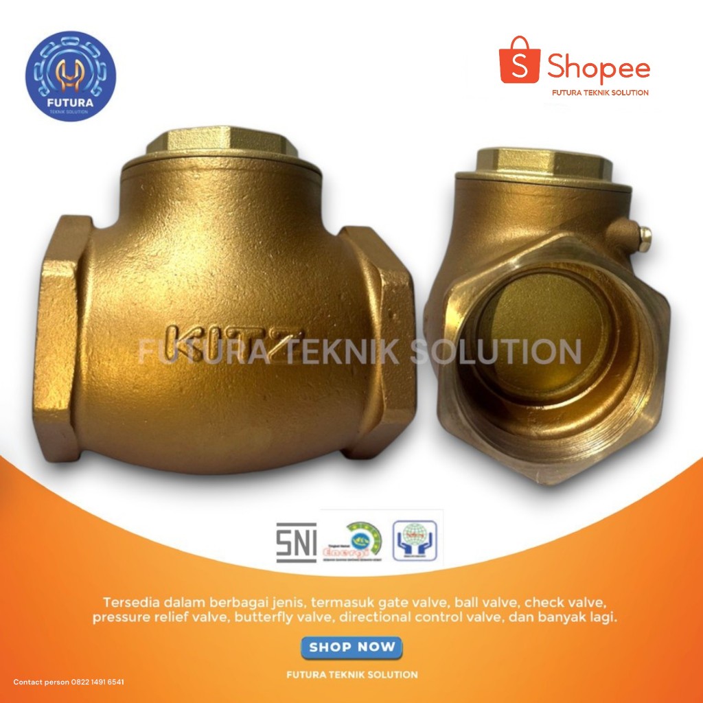 Jual check valve kitz 1 1/4" inch kuningan drat/swing check valve class ...