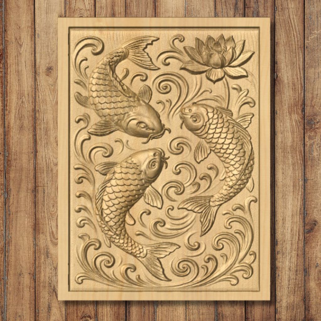 Jual Ukiran Kayu 3d Model Ikan Koi 3 dan Lotus Wall Decor Aesthetic ...