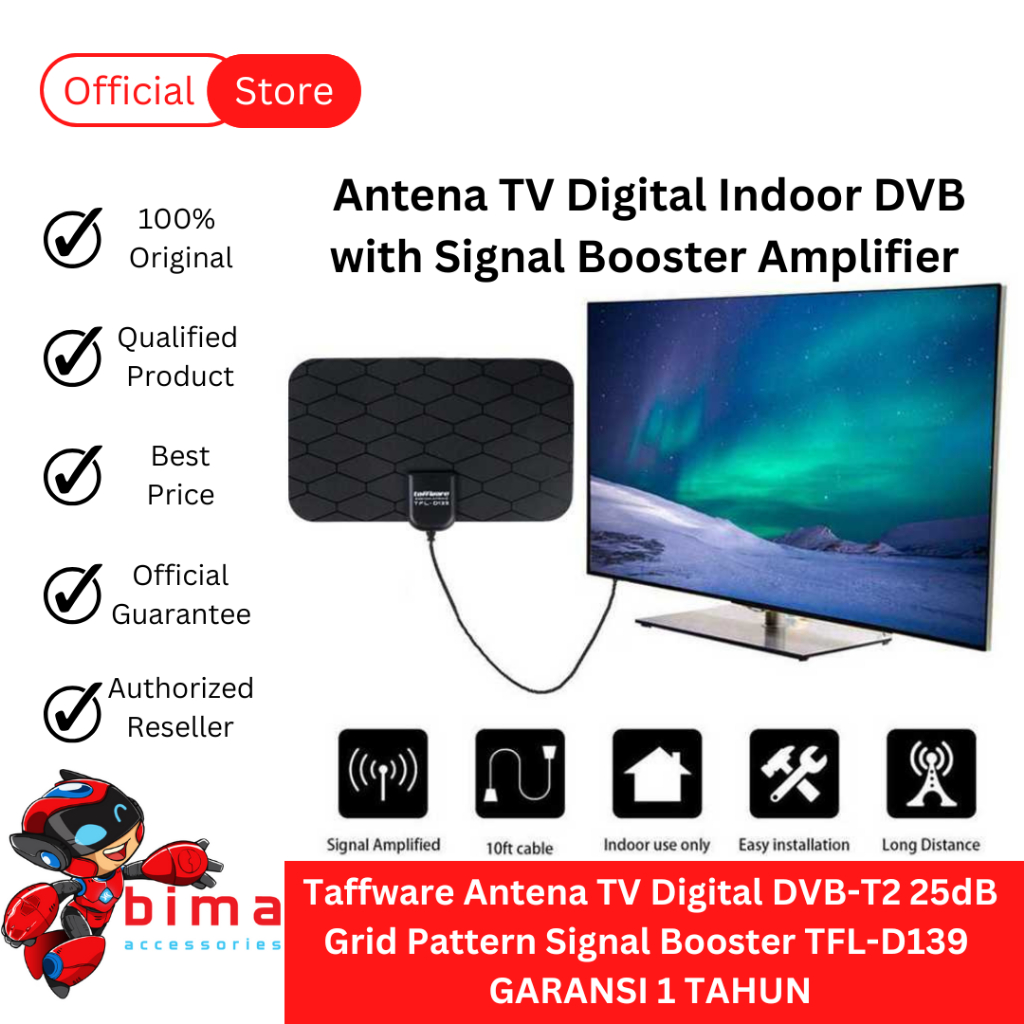 Jual Antena TV Digital Indoor Super Jernih DVB T2 25dB Signal Booster ...