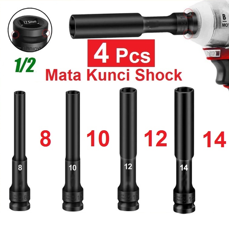 Jual Mata Kunci Shock Cover 8-14mm Extra Panjang 130mm High Hardness 1/2 Hex Socket Head Adapter ...