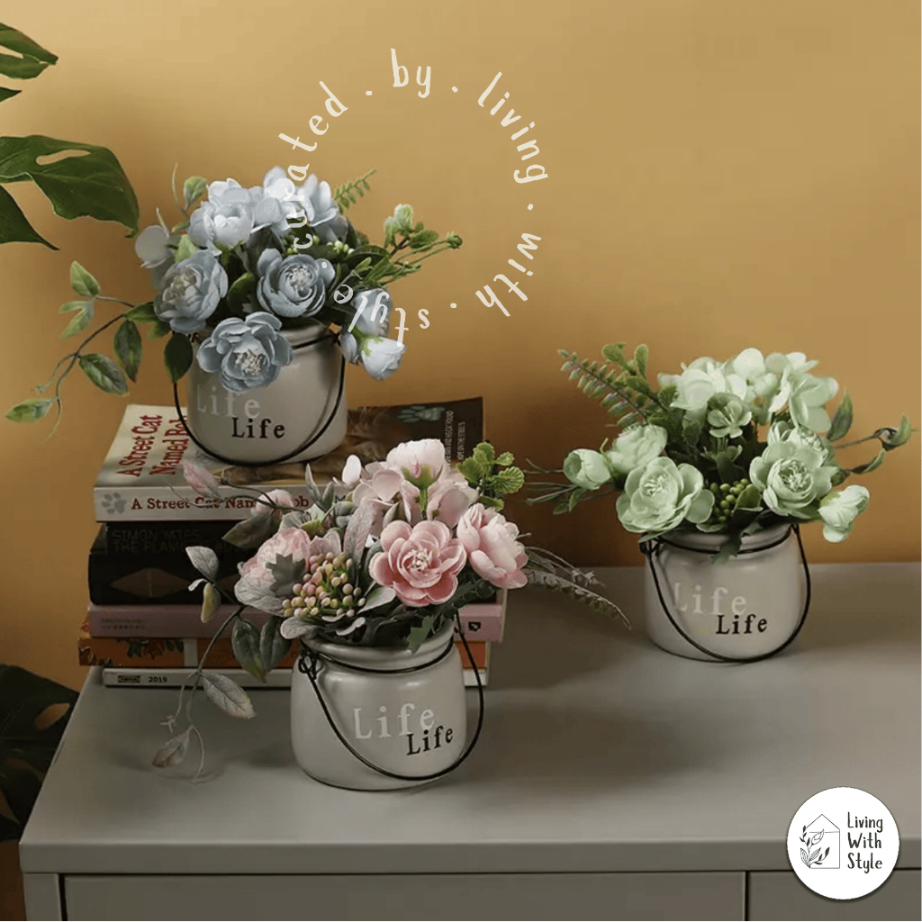 Jual Living With Style - Life Artificial Flower Vase Set Table Decor ...