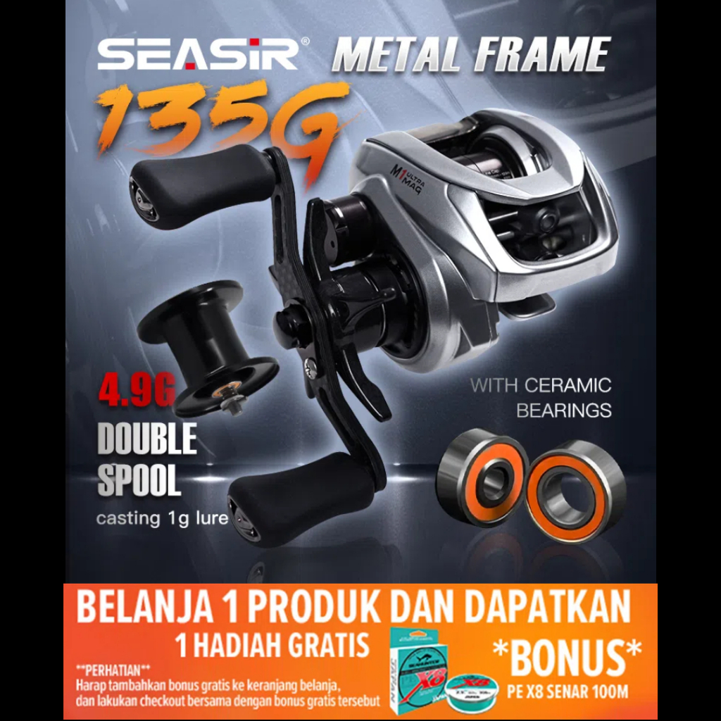 Jual [OFFICIAL] SEASIR M1 Reel BC BaitCasting Reel Pancing, 2 Spool Kumparan+135G Rangka Logam ...