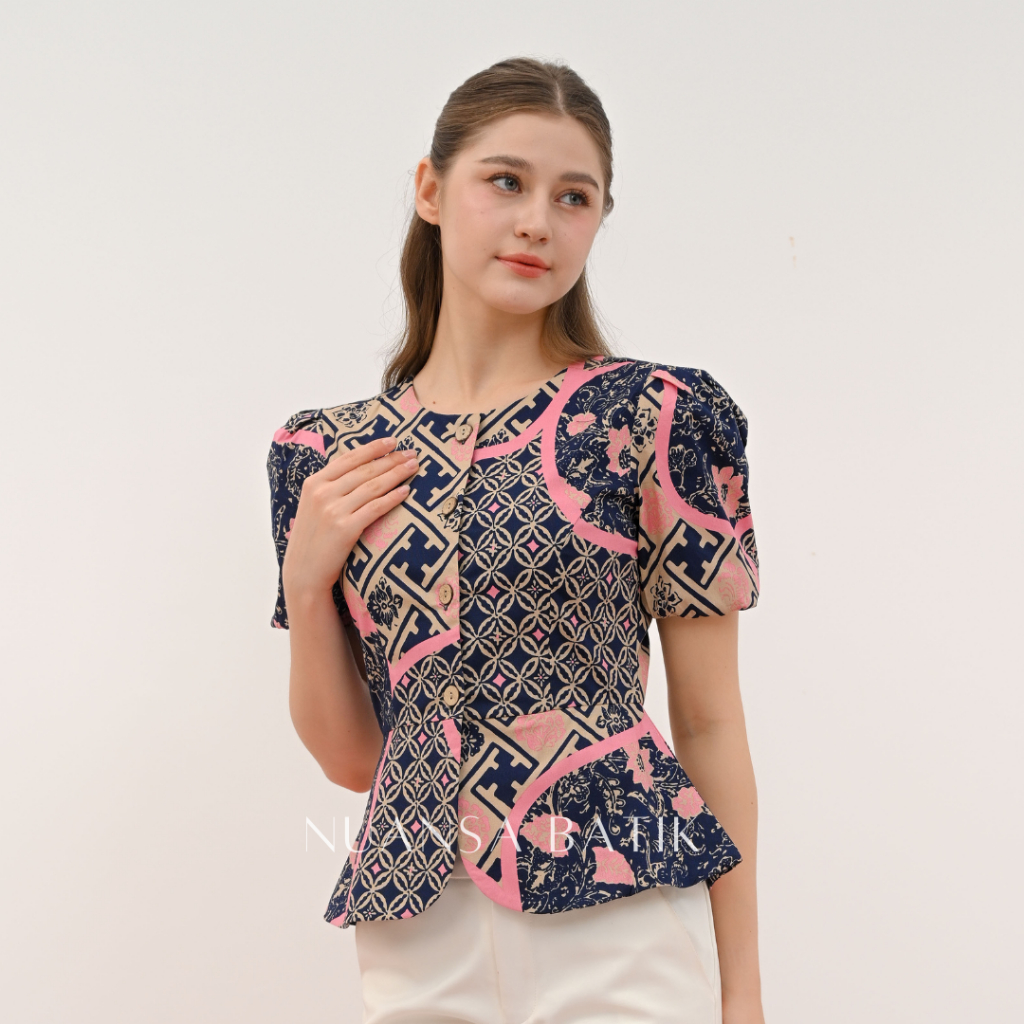 Jual Nuansa Batik Blouse Batik Model Peplum Lengan Pendek Bahan Katun ...