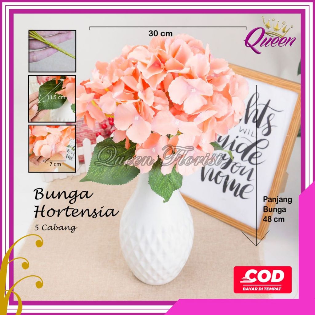 Jual Bunga Premium Hortensia Hydrangea HK Cabang 5 Panjang 48 cm Bunga ...