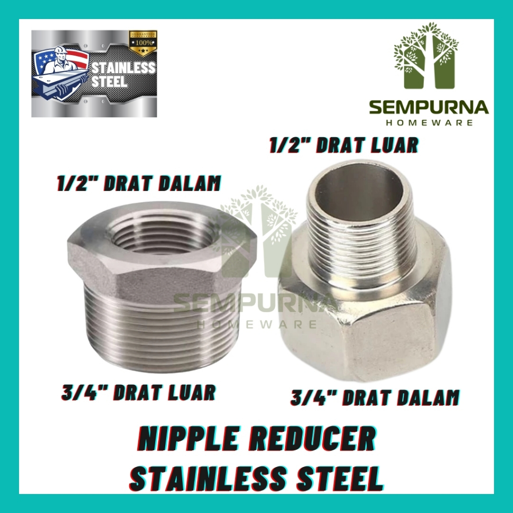 Jual VLOG SOKET REDUCER NIPPLE DRAT STAINLESS STEEL DRAT DALAM LUAR 1/2 ...