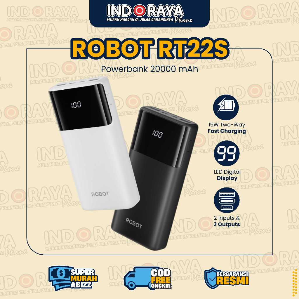 Jual Robot Smart Powerbank Fast Charging 20000mAh RT22S 15W 3 Port ...