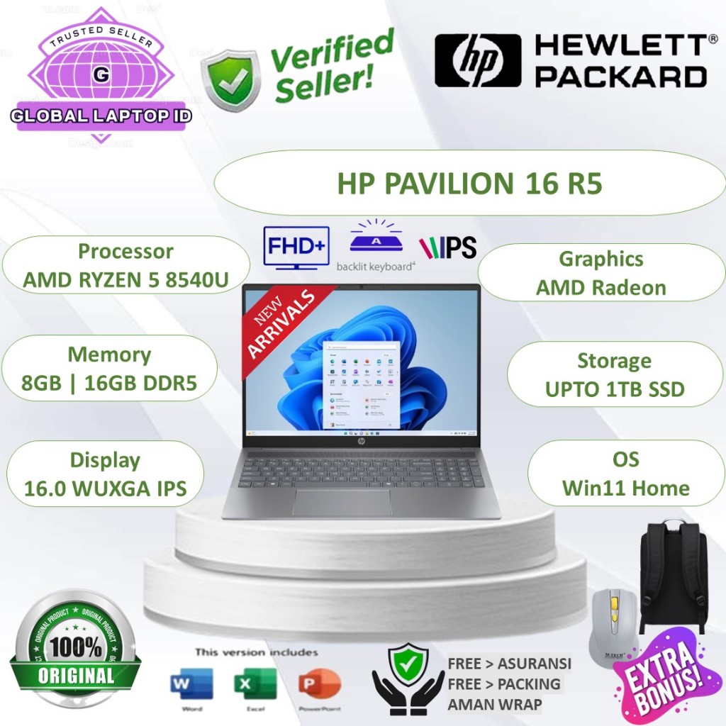 Jual Laptop Gaming HP Pavilion 16 AMD Ryzen 5 8540U RAM 16GB DDR5 1TB ...