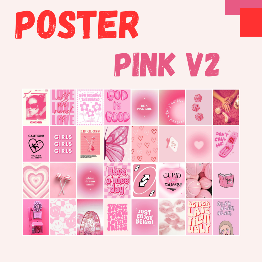 Jual Poster Dinding Pink Aesthetic isi 16 free Perekat Langsung Pasang ...