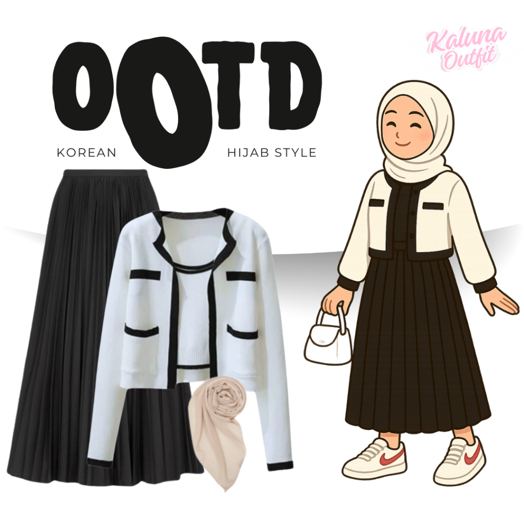 Jual Hijab OOTD One Set Remaja Kekinian Ala Korea ( Rok Plisket ...