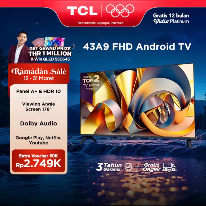 Jual TV TCL 43 Inch Smart Android TV - Dolby Audio - Google Play/Netflix/Youtube - Wifi ...