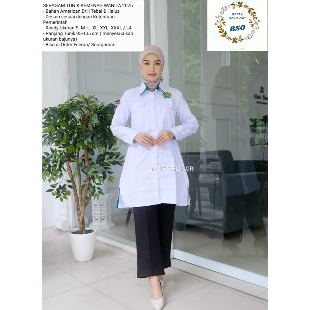 Jual TUNIK KEMENAG PUTIH WANITA LENGAN PANJANG / BAJU WANITA ASN PUTIH ...
