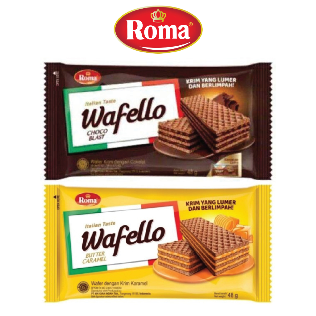 Jual Wafer Roma WAFELLO Renceng 10 Pcs x 38 Gr Gram dari Mayora Choco ...