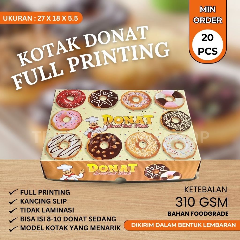 Jual Kotak Donat Full Printing 27x18x15.5 Dus Donat Tidak Laminasi Full ...