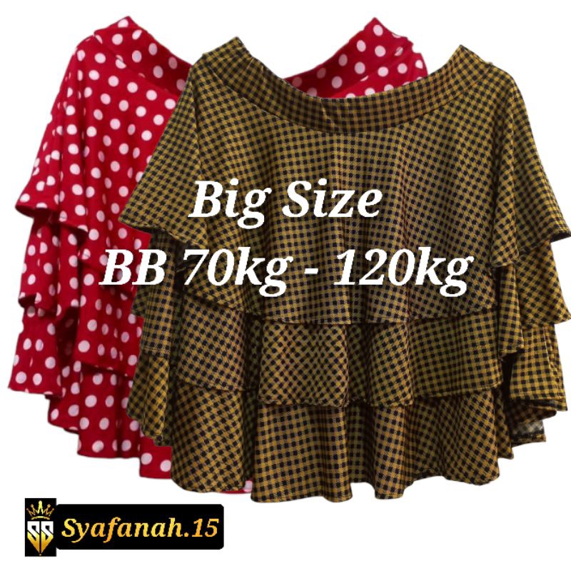 Jual Rok Mini Flowy Susun 3 Big Size Polkadot Kotak Bahan Spandek Balon ...