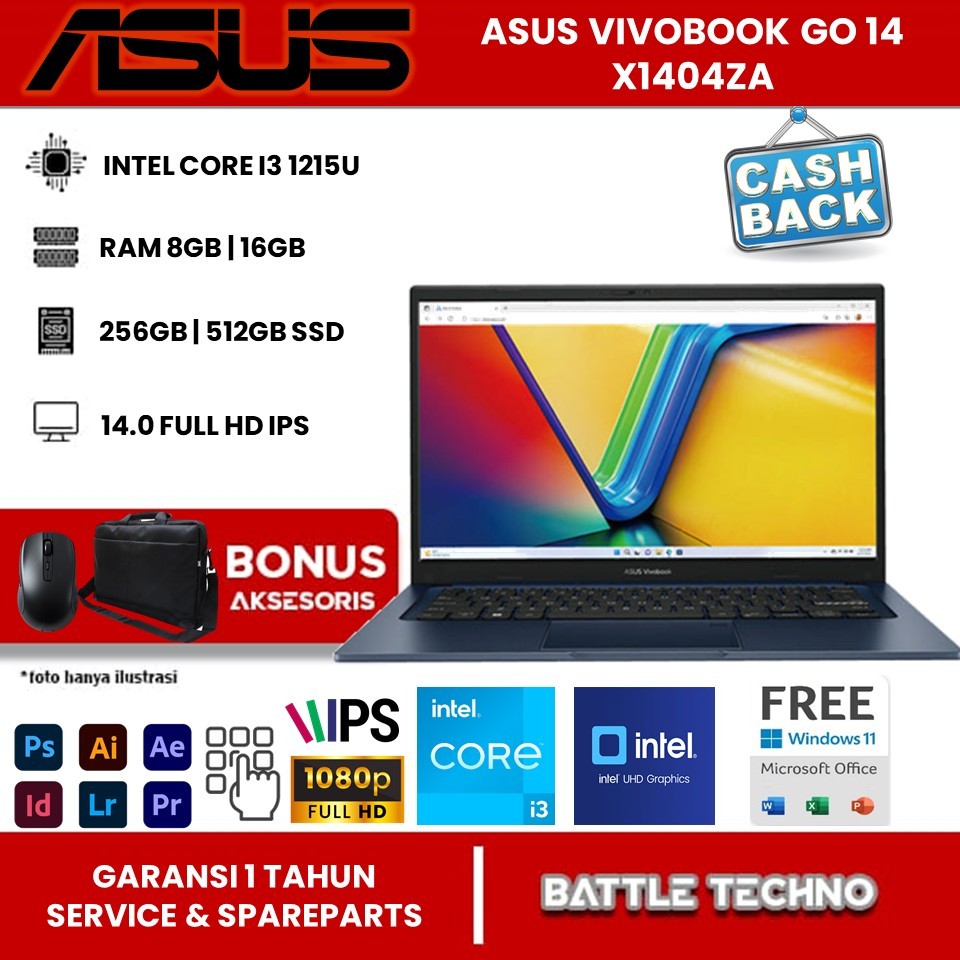 Jual Laptop Asus Vivobook 14 X1404ZA Intel Core i3 1215U RAM 24GB 1TB SSD Full HD Window 11 Home ...