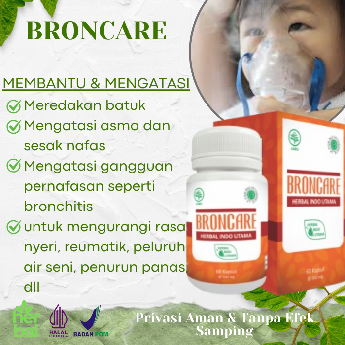 Jual obat herbal BRONCARE kapsul original untuk batuk asma sesak nafa ...