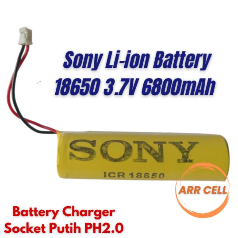 Jual Sony Li-ion Battery 18650 3.7V 6800mAh Socket putih PH2.0 Baterai ...