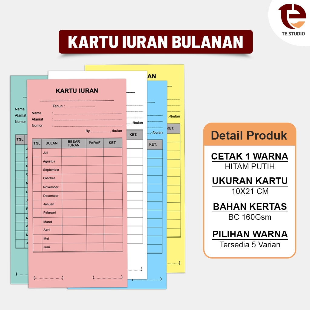 Jual TeStudio - Kartu Iuran / Kartu Iuran Warga / Kartu Iuran Bulanan ...