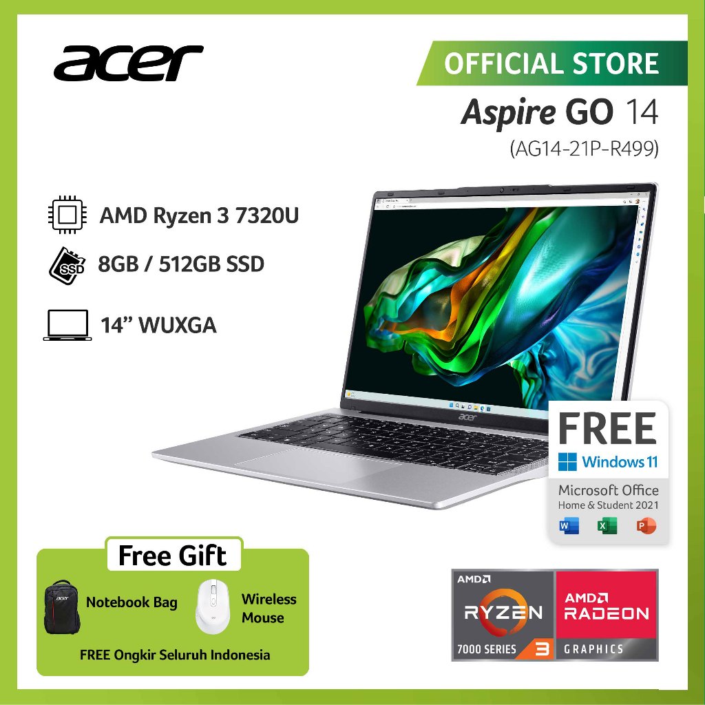 Jual (FREE MOUSE WIRELESS) ACER LAPTOP ASPIRE GO AG14-21P-R499 AMD ...