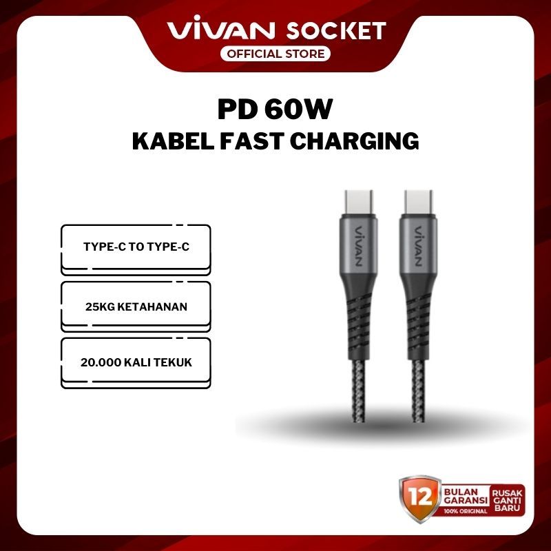 Jual VIVAN Kabel Data C TO C Fast Charging 60W PD QC 3.0 VDUCC100 ...
