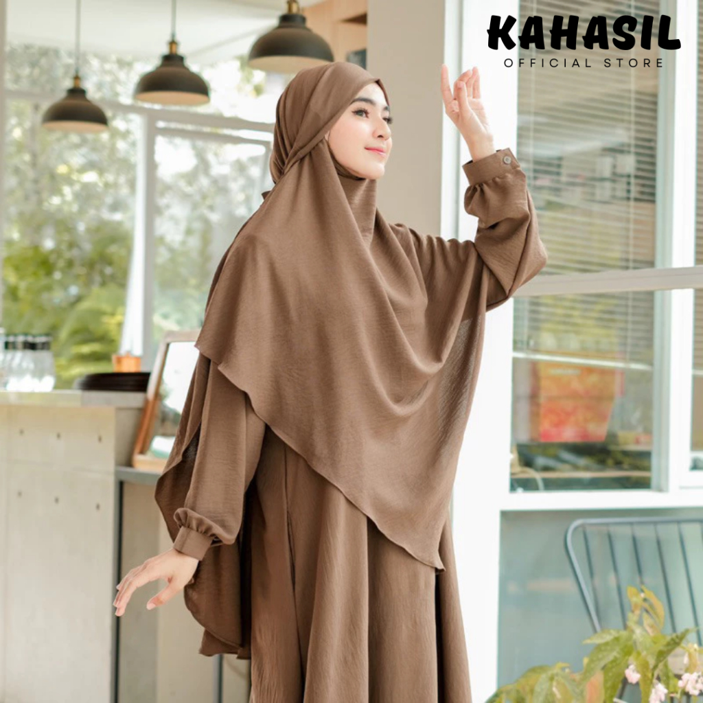 Jual KAHASIL Gamis Dress Muslim Syari French Khimar Airflow Crinkle ...