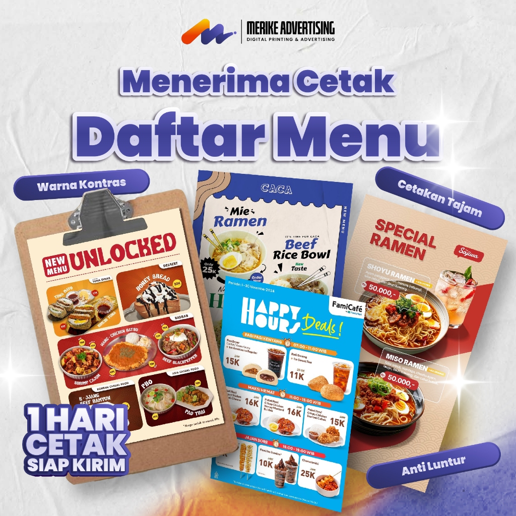 Jual CETAK DAFTAR MENU HD A3+, A3, A4, A5 CETAK CEPAT SEHARI JADI ...