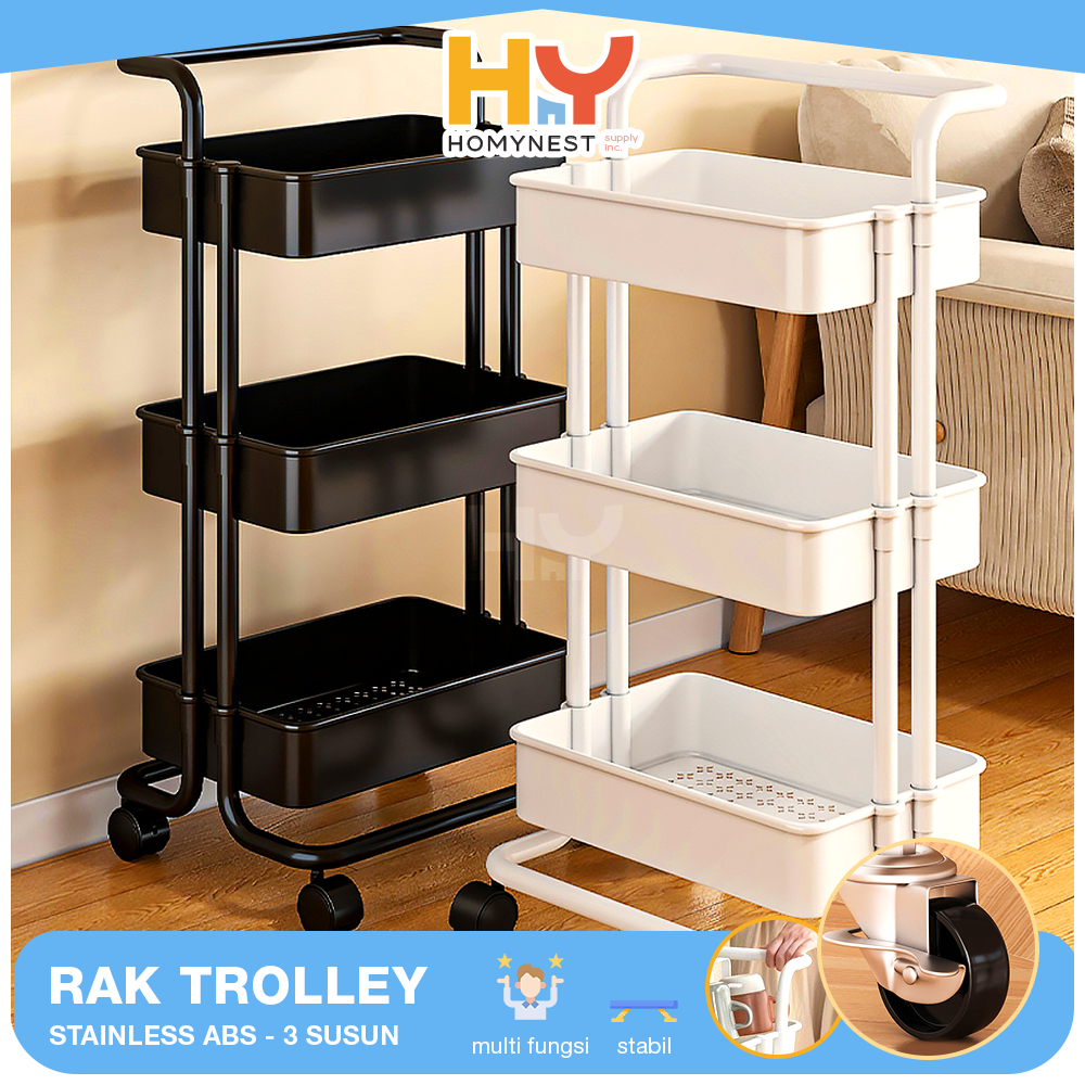 Jual HOMYNEST Rak Troli Susun Rak Dorong Stainless Steel Rak Sudut ...